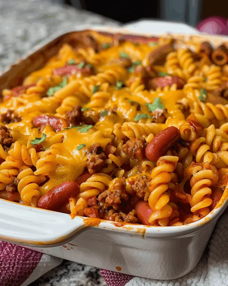 Loaded Chili Cheese Dog Pasta Bake - All Recipes Made