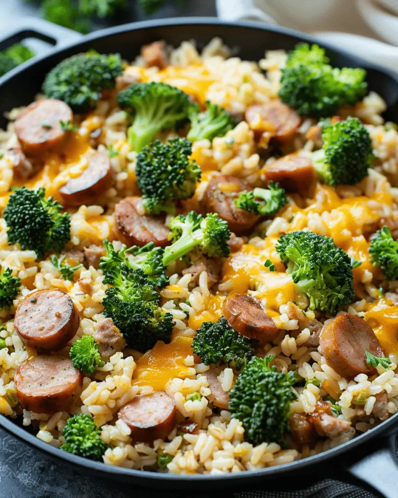Cheesy Kielbasa Rice and Broccoli Skillet - All Recipes Made