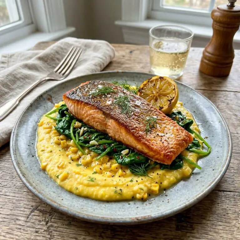 Pan-Seared Salmon with Spinach and Sweet Corn Puree - All Recipes Made